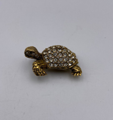 Vintage Goldtone Rhinestone Turtle Pin Flawed | eBay