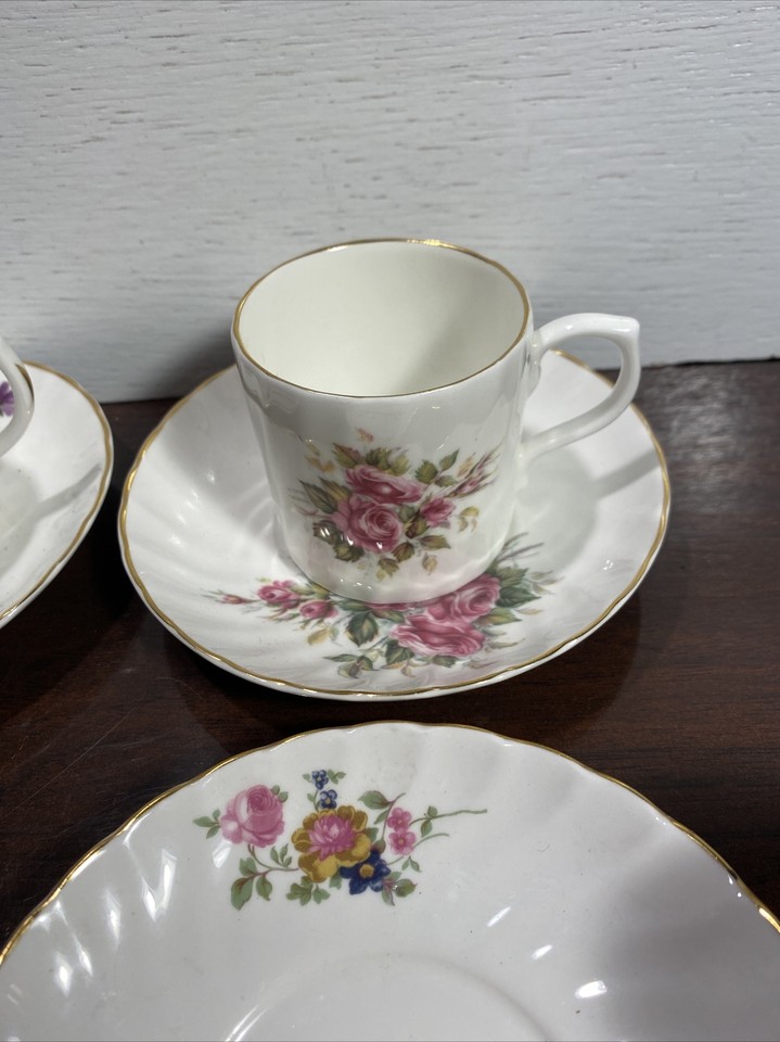 ROYAL STUART-4 CUPs & SAUCERs-FINE BONE CHINA -Floral PATTERN-MADE IN ...