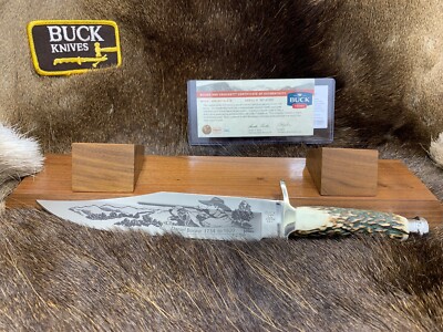 2010 Buck 916 Bowie Knife With Stag Handles & Leather Sheath SN#167 ...