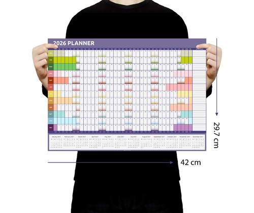 2026 A3 Size Full Year Wall Planner Calendar Home Office Work Colourful ...