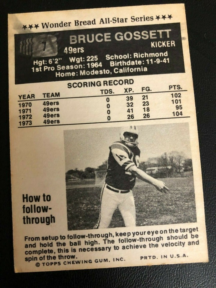 Bruce Gossett 49ers Wonder Bread All Star Series Football Card | eBay