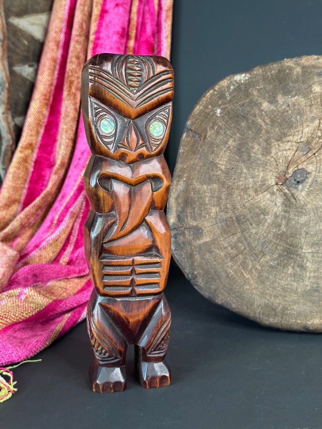 Old New Zealand Carved Wooden Tiki with Paua Shell Eyes …beautiful ...