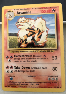 ARCANINE - Base Set - 23/102 - VINTAGE - Pokemon Card - 1999 - WOTC ...