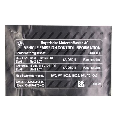 BMW Vehicle Exhaust Emission Label Part Number - 71-22-8-485-572 | OE ...
