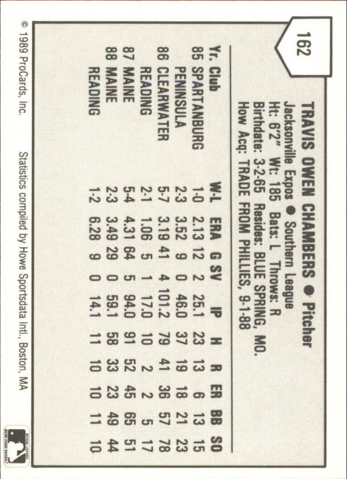 1989 Jacksonville Expos ProCards #162 Travis Chambers | eBay