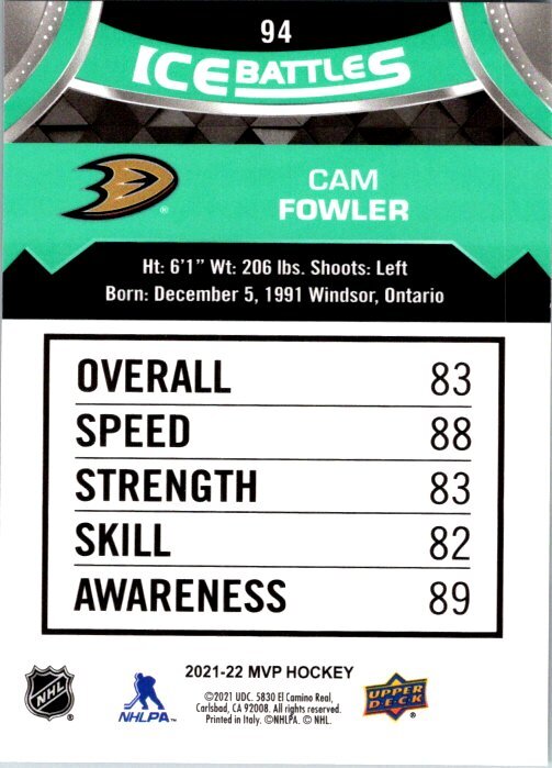 2021-22 Upper Deck MVP #94 Cam Fowler Ice Battles | eBay