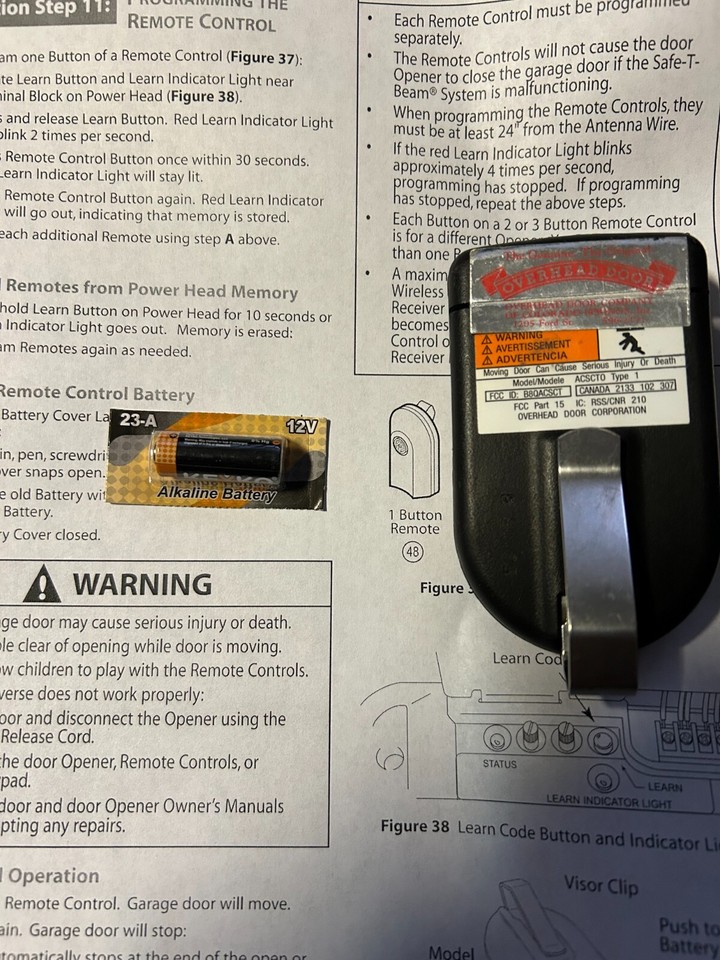 Overhead Door ACSCTO type 1 garage door opener remote Control fresh ...