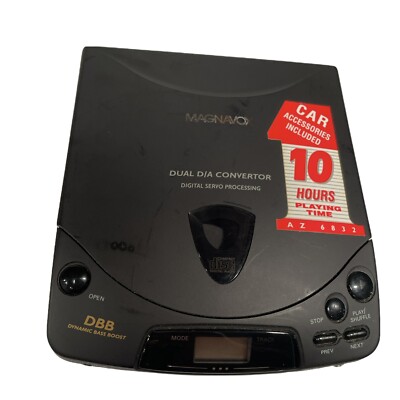 Vintage 1995 Magnavox PORTABLE CD Player Model:AZ6832 Black W/Stereo ...