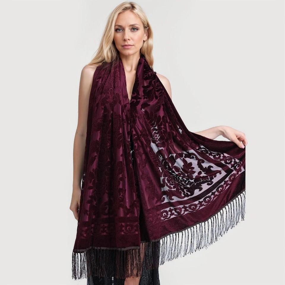 NewVelvet Tassel Scarf Ethnic Style Long Shawl Wrap Women Qipao Cape ...