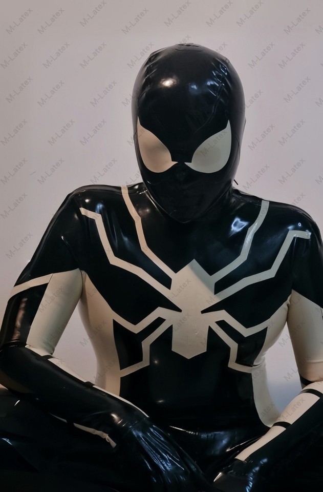 Latex polish Gummi Spider-Man Catsuit bodysuit mask gloves hood ...