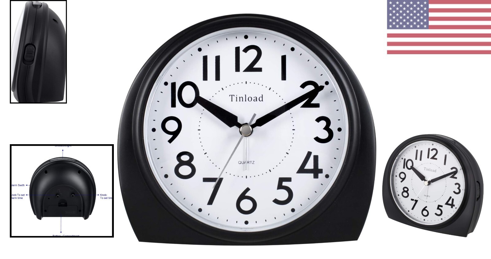 Silent Analog Alarm Clock - Non Ticking, Gentle Wake, Snooze & Light ...