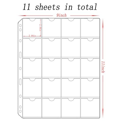 11 Sheets Coin Pocket Pages for 2" x 2" Cardboard Coin Flips, Standard ...