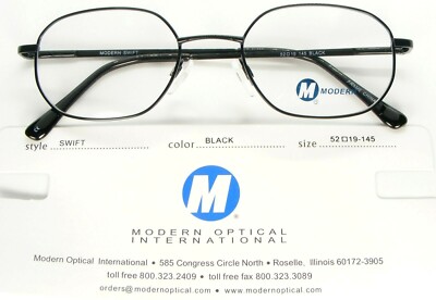 NEW MODERN OPTICAL SWIFT BLACK EYEGLASSES GLASSES METAL FRAME 52-19-145 ...