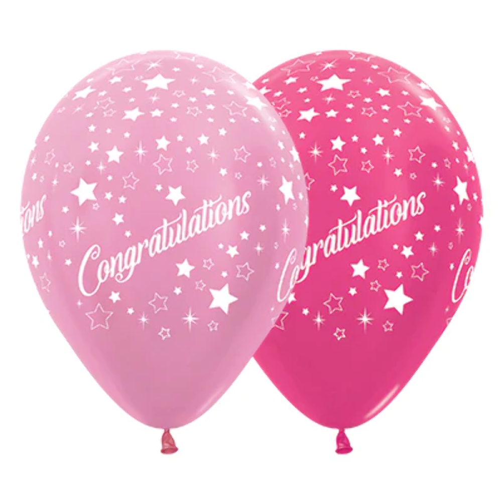 Sempertex 30cm Congratulations Stars Faces Satin Pearl Pink & Metallic ...