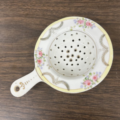 Vintage White Pink Gold Floral Tea Strainer | eBay