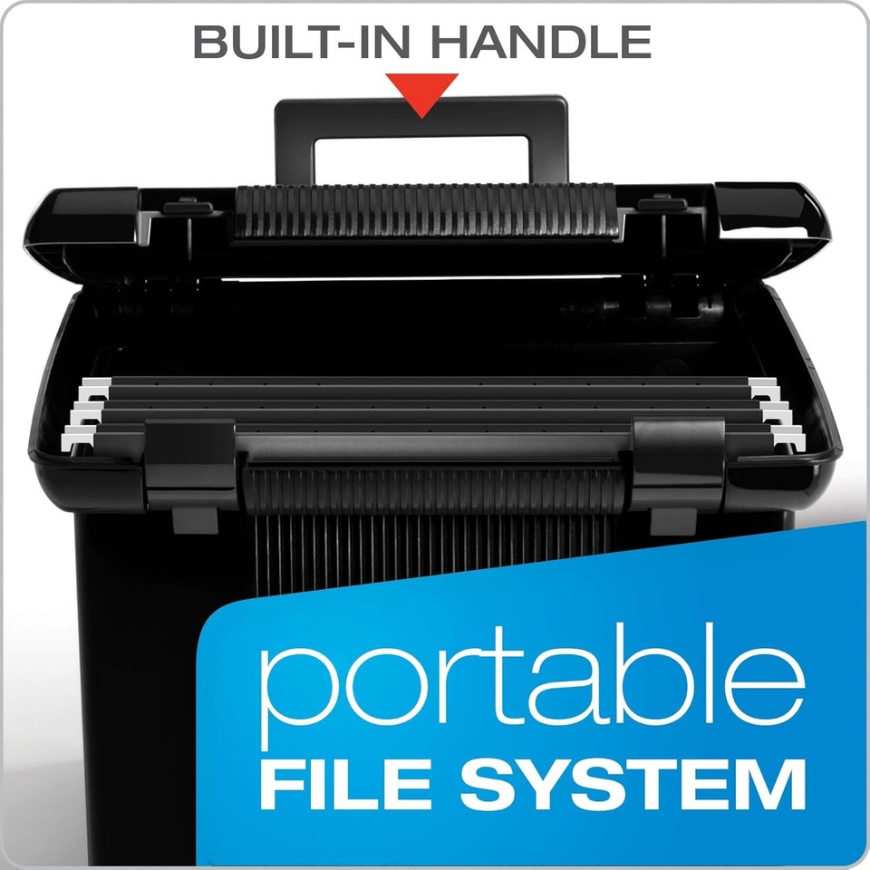 Pendaflex Portable File Box with Rails, Simple 22 Folders, Black | eBay