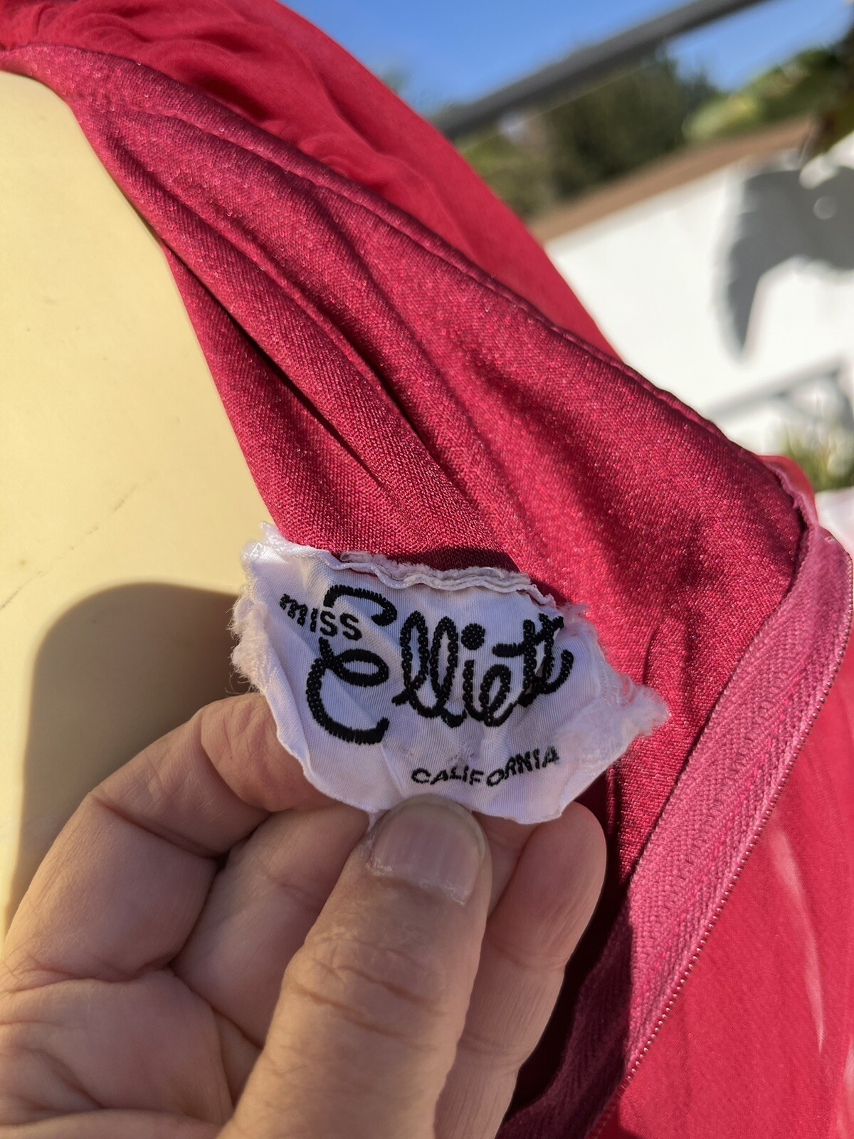 Vintage 1970's Miss Elliette Burgundy Maxi Dress Ros… - Gem