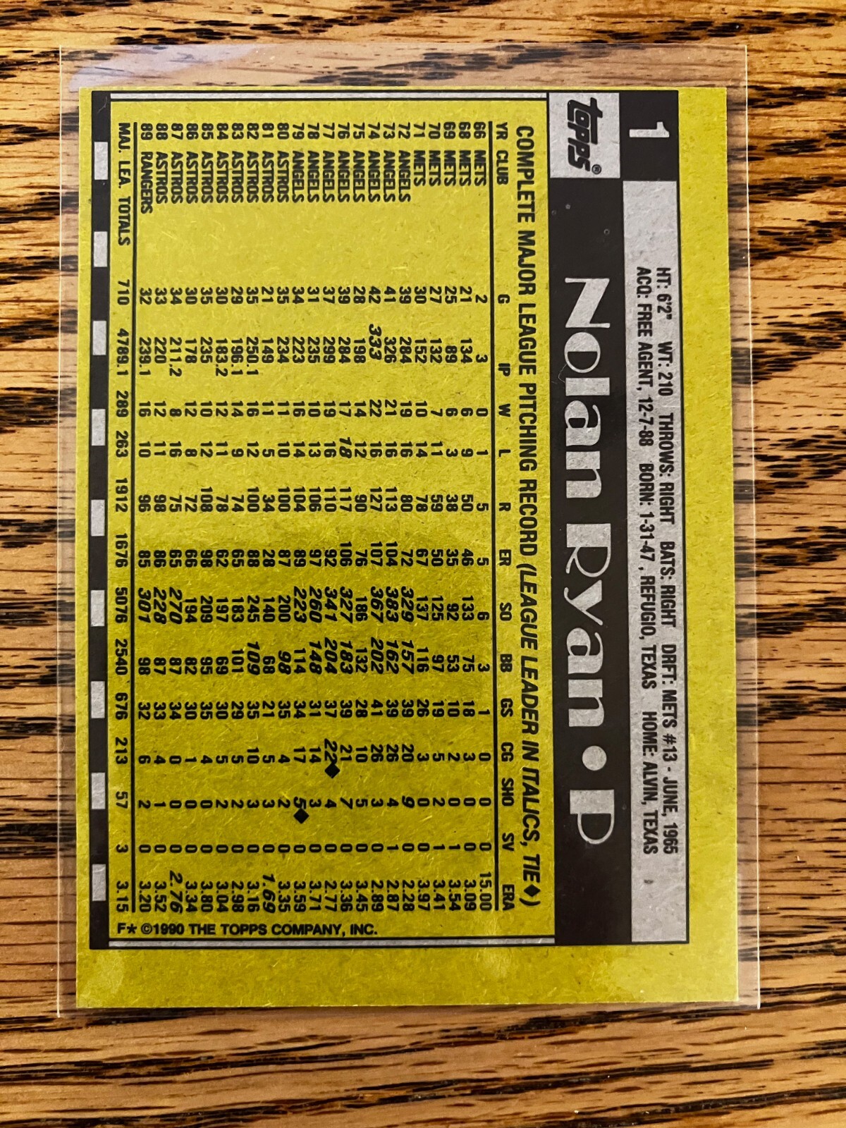 1990 Topps - Blank Front #1 Nolan Ryan for sale online | eBay