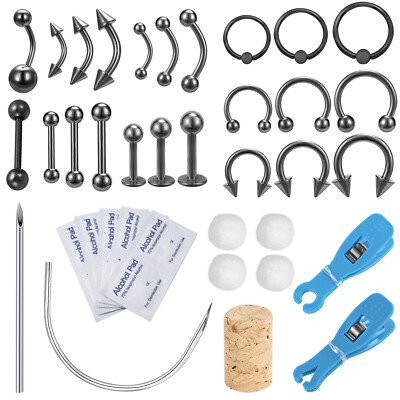 42Pcs Stainless Steel Professional Body Piercing Tool Kit for Belly Lip ...