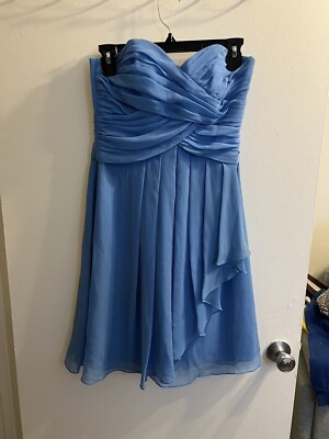 David's Bridal Blue Strapless Chiffon Dress Women Size 2 Mini Dress | eBay