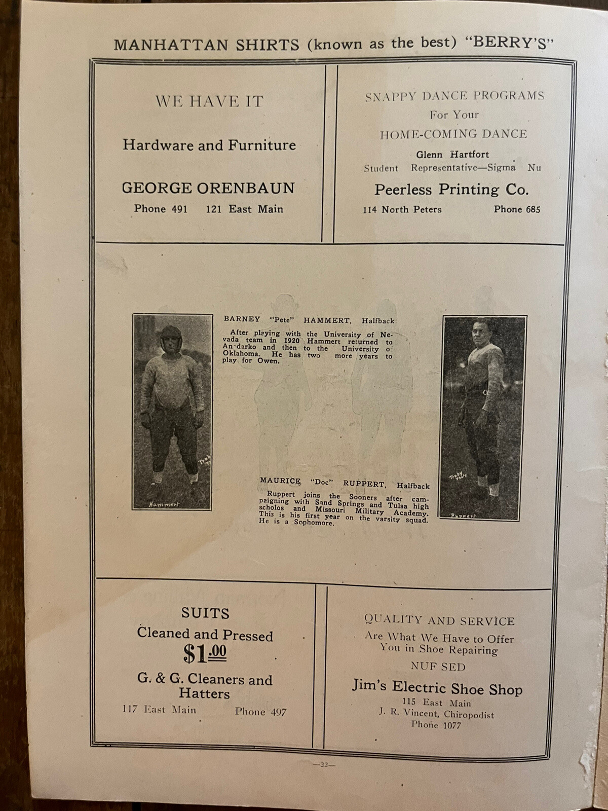 1922 Historic Oklahoma vs Nebraska football program/BENNIE OWEN/BOYD ...