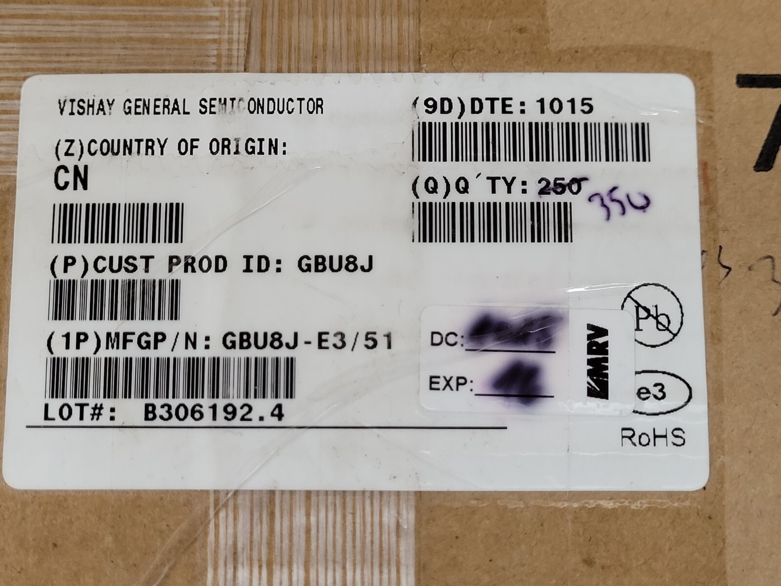 (5 PCS) GBU8J-E3/51 VISHAY 3.9A, 600V, SILICON, BRIDGE RECTIFIER DIODE ...