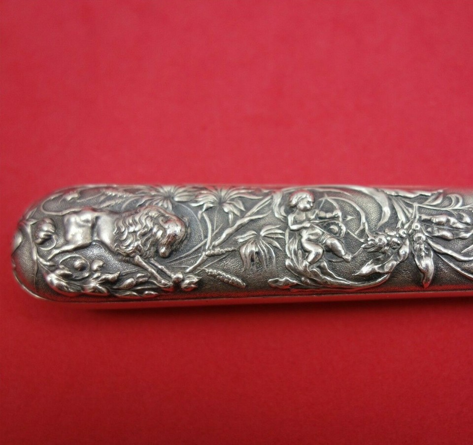 Reed and Barton Silverplated Dinner Knife Blunt w/ Animals Antique 9 5/ ...