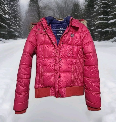 American Eagle Outfitters Large Womens Puffer Snow Coat Pink Detachable ...