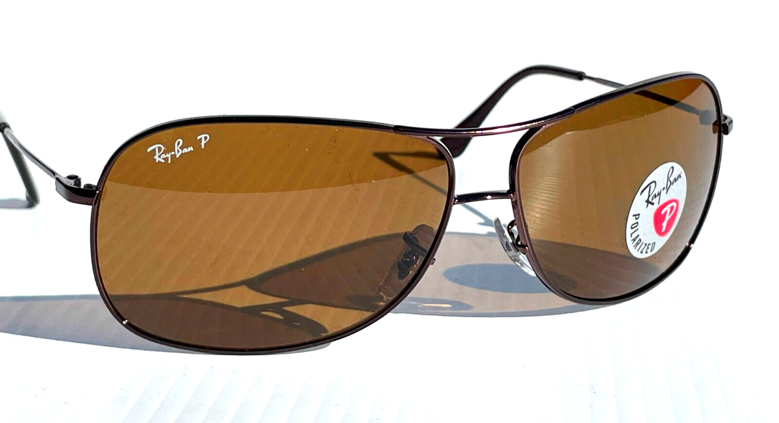 NEW RAY BAN Bronze 64mm Aviator POLARIZED Brown lens Sunglass RB3267 | eBay