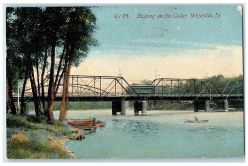 1915 Boating Cedar Exterior Bridge Canoe Boat Waterloo Iowa IA Vintage ...