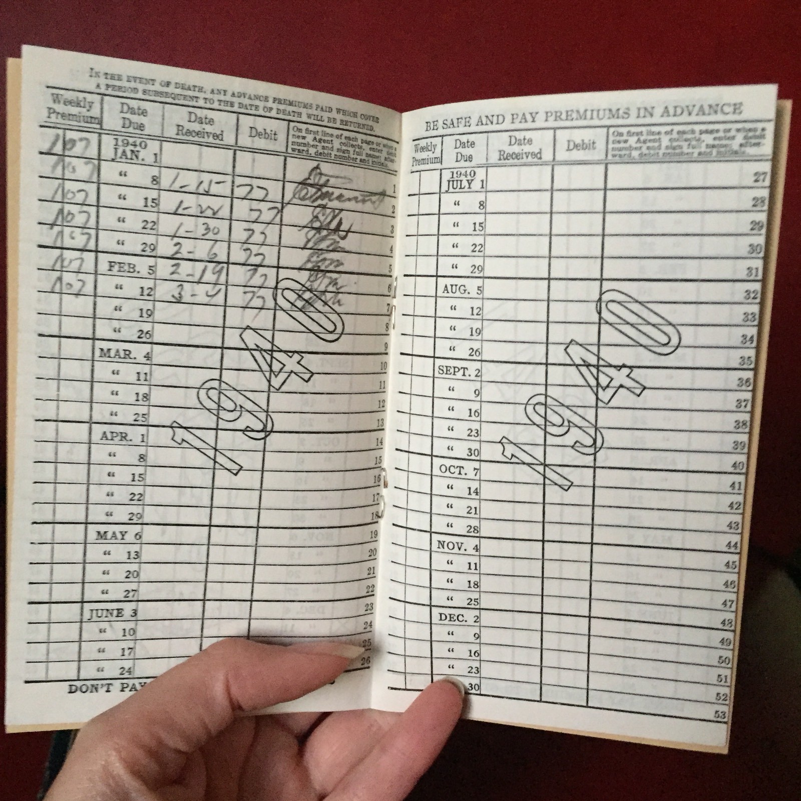Weekly Premium Receipt Book 1930’s 1940’s Vintage Metropolitan Life ...