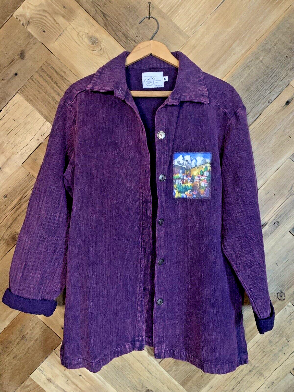 90s Michael Leu Art Purple Acid Wash Herringbone Long… - Gem