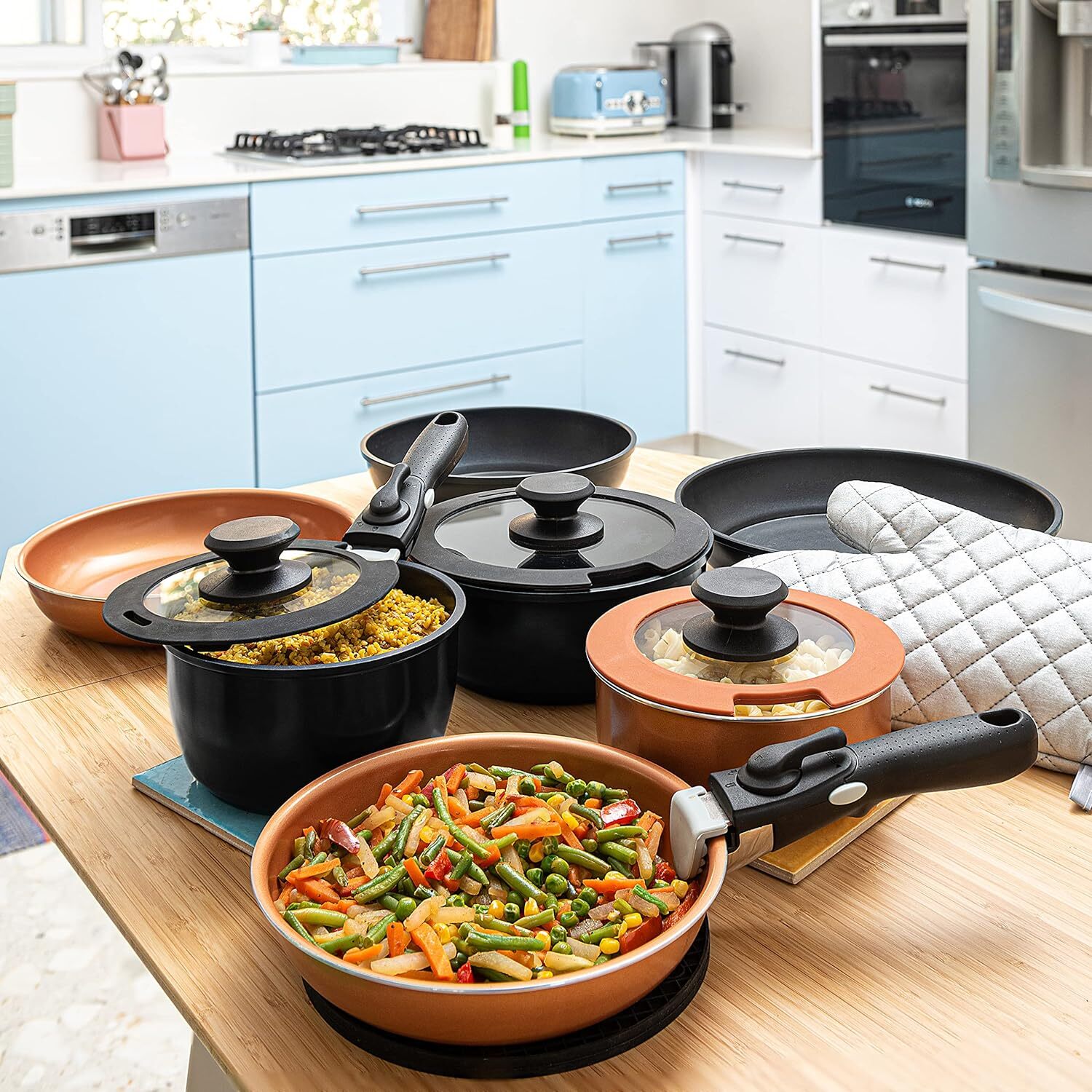 Moss & Stone Pots And Pans Set Nonstick, Removable Handle Cookware Set ...