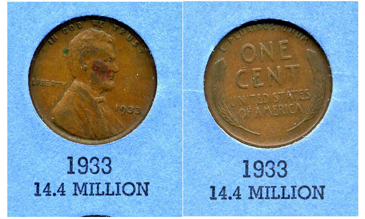Lincoln Head Wheat Cent 1933 P Average Circulated United States 1 Penny ...