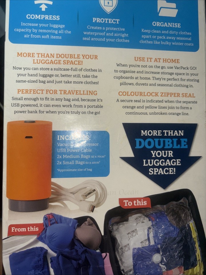 VacPack GO! - Portable Vacuum Storage System. Triple your Space | eBay UK