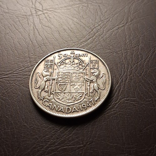 1947 Curved 7 Canada 50 Cents George VI Silver Half Dollar Coin Fifty ...
