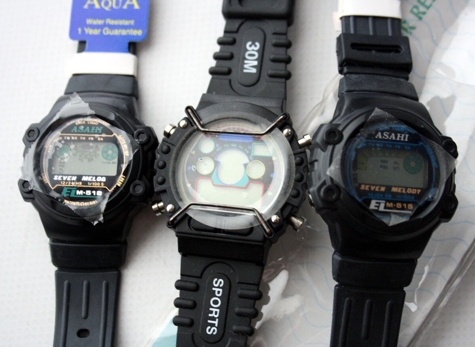 3X VINTAGE 80'S ASAHI SEVEN MELODY LCD WATCH EL M 515 UNTESTED NEW OLD ...