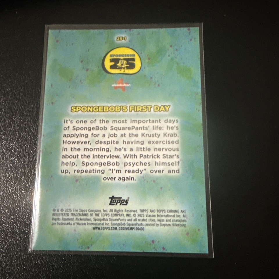 2025 SpongeBob Topps Chrome SPONGEBOB'S FIRST DAY 11/50 Gold Refractor ...