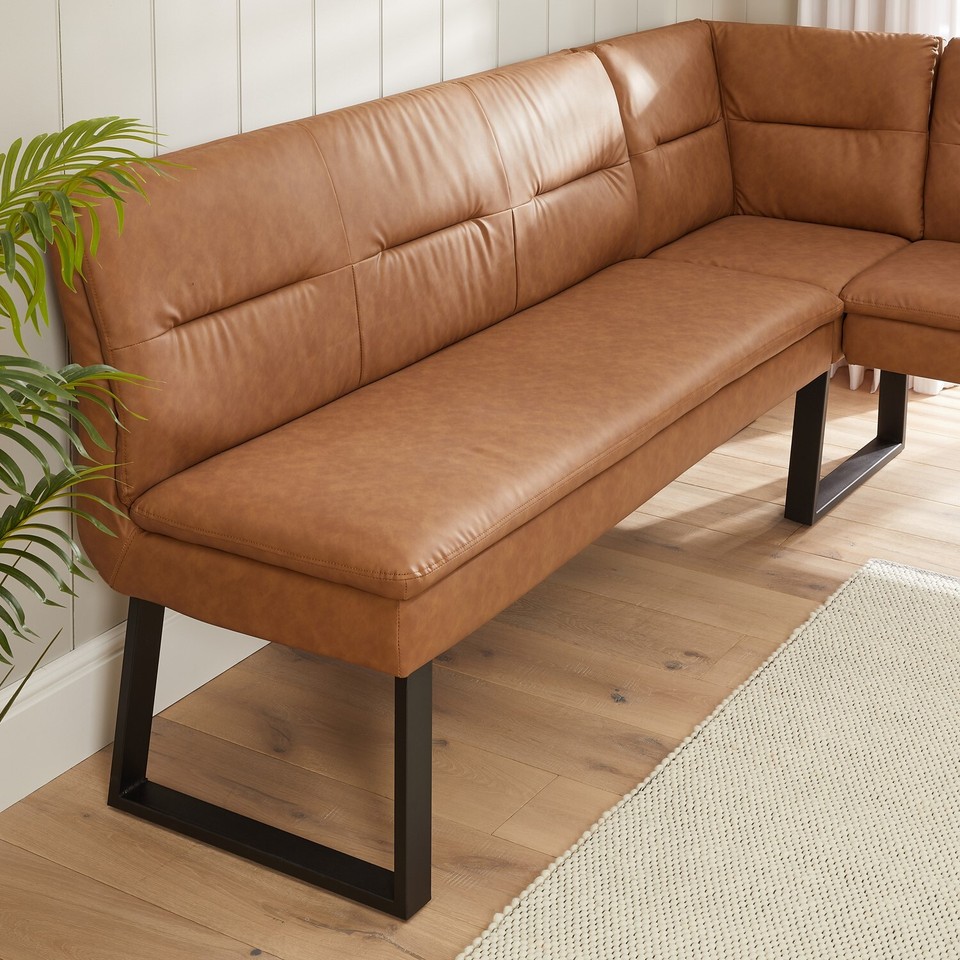 Corner Dining Bench Bronx Industrial Tan Brown Faux Leather Kitchen ...