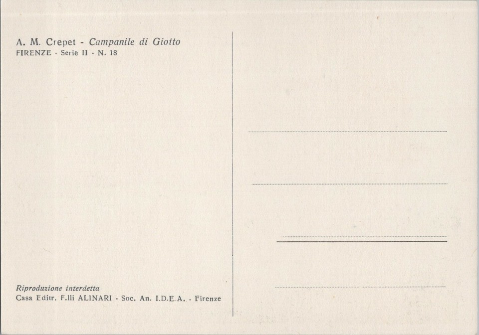 Vintage Postcard Giotto's Bell Tower By Angelo Maria Crepet Florence ...
