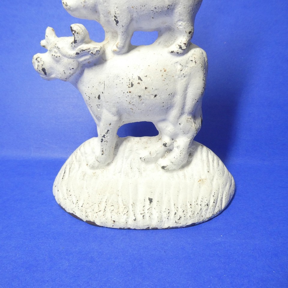 Cast Iron Farm Animals Cow Pig Rooster Stacked Bookend Doorstop Vintage ...