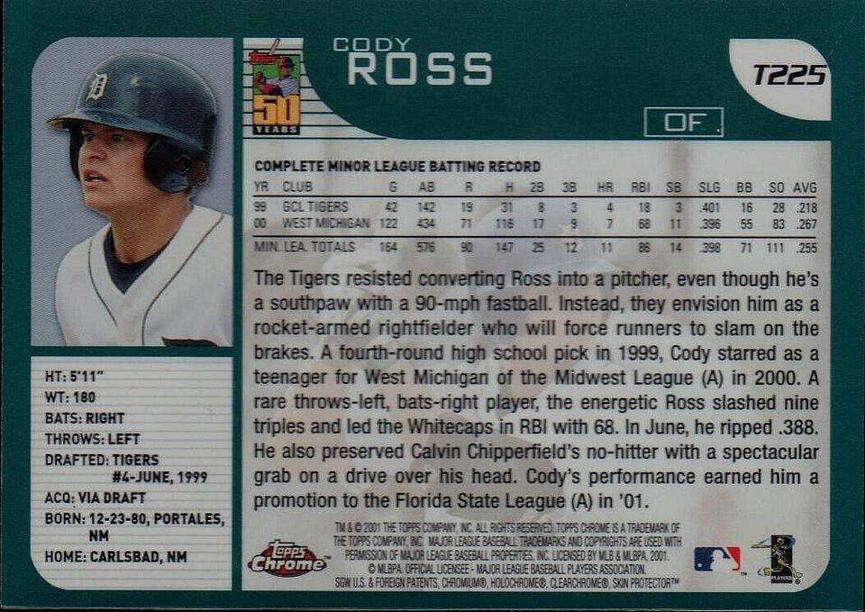 Cody Ross (Detroit Tigers) 2001 Topps Chrome Rookies & Traded RC T225 ...