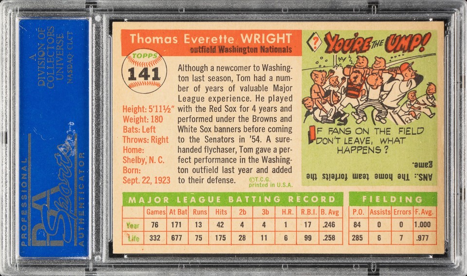 1955 Topps #141 Tom Wright Washington Senators PSA 8 NM/MT | eBay