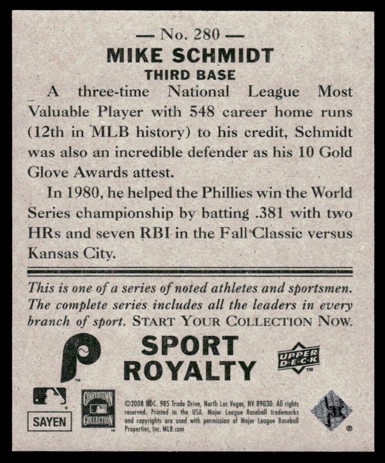 2008 Upper Deck Goudey MINI /88 Mike Schmidt Philadelphia Phillies #280 ...