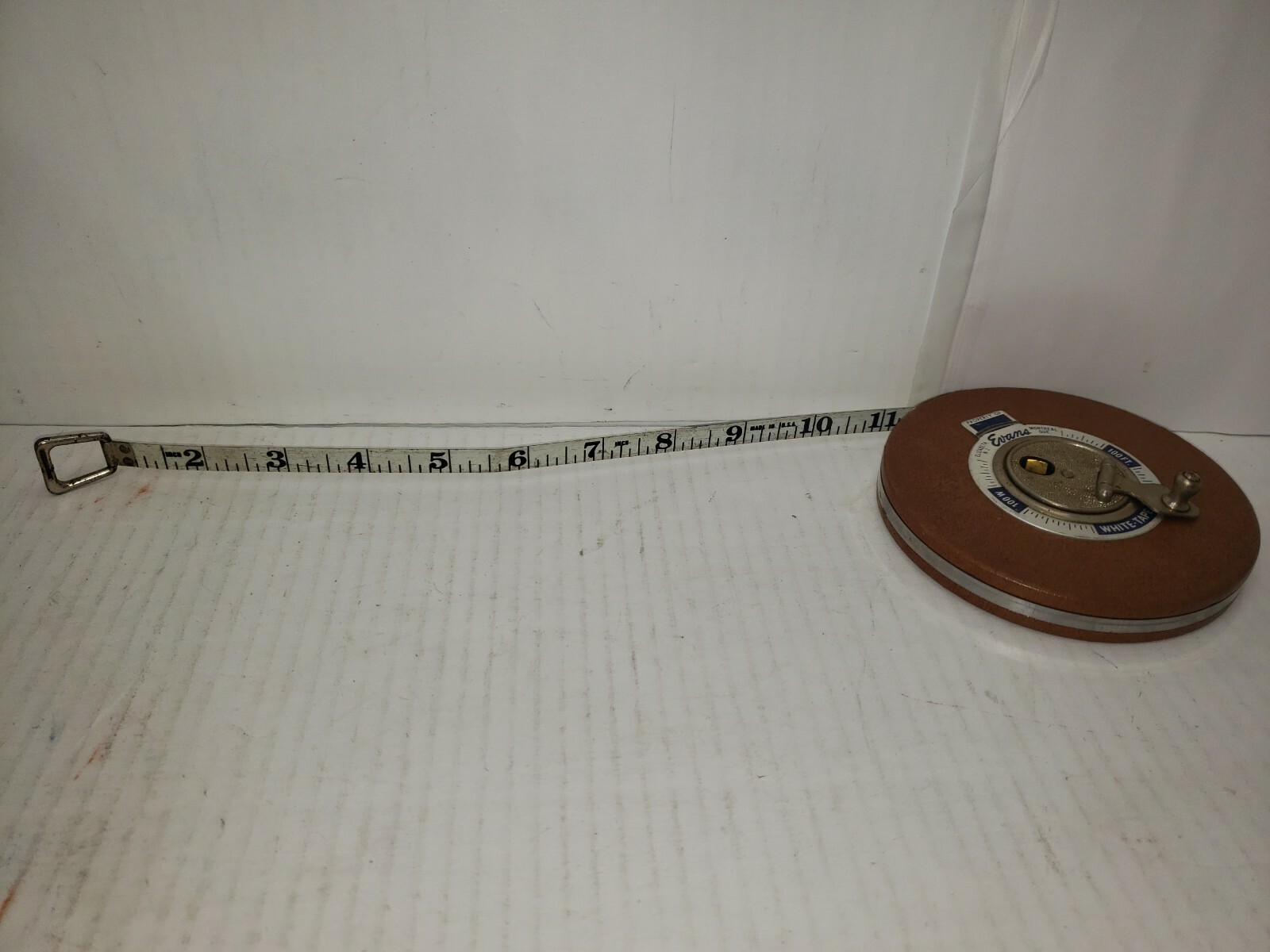 Evans 100 ft Tape Measure White tape Vintage reel up wind | eBay