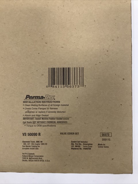 Engine Valve Cover Gasket Set Fel-Pro VS 50090 R for sale online | eBay