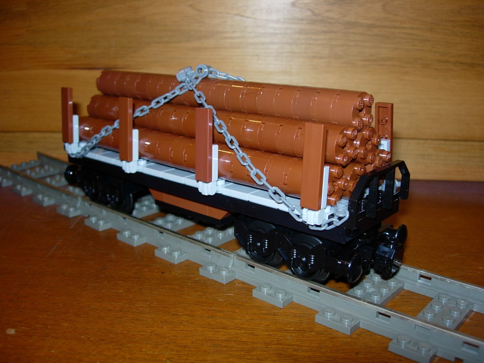 Lego Train Log Flat Car Custom City 9V RC Power Functions w/ 6 Logs ...