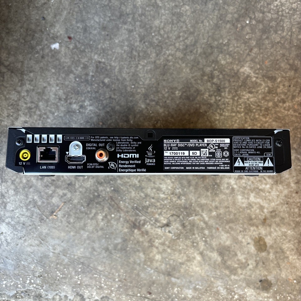 Sony Blu-Ray DVD Player BDP-S1500 High Definition Blu-Ray Disc Player ...