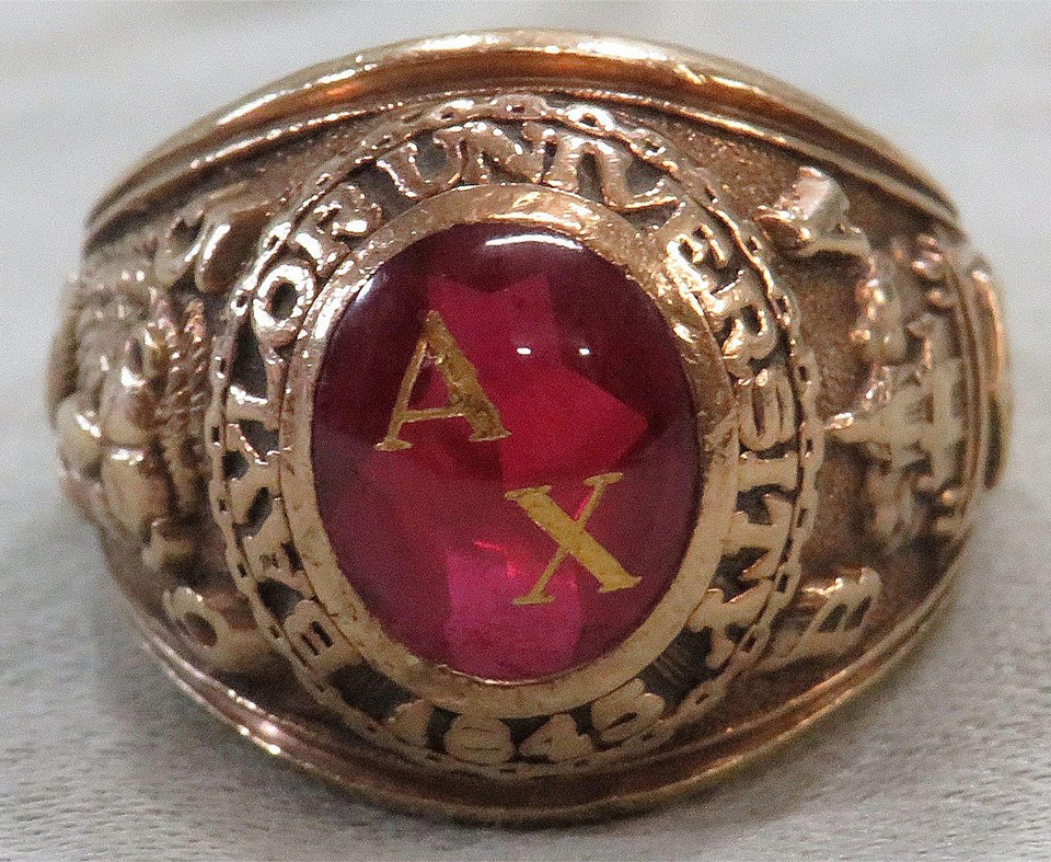 VINTAGE 1959 BAYLOR UNIVERSITY 10K GOLD RED STONE MEN'S CLASS RING SZ ...