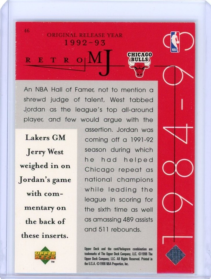 1998 UPPER DECK MICHAEL JORDAN MJ CAREER COLLECTION RETRO MJ # 46 | eBay